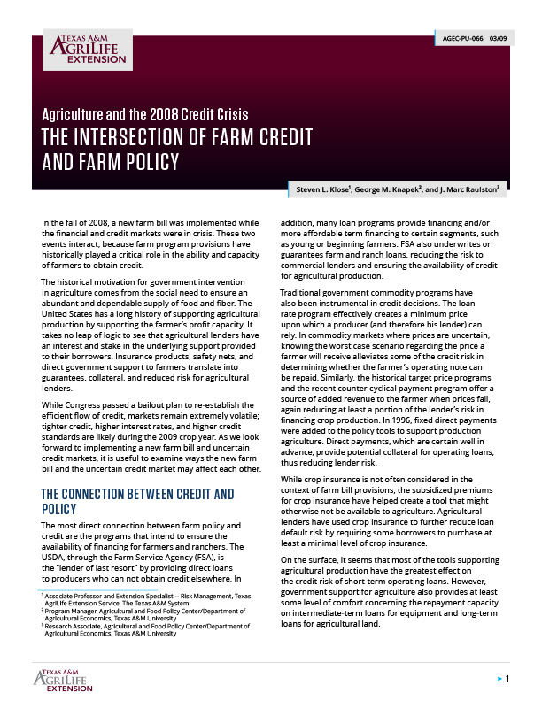 The Intersection of Farm Credit and Farm Policy | Publications ...