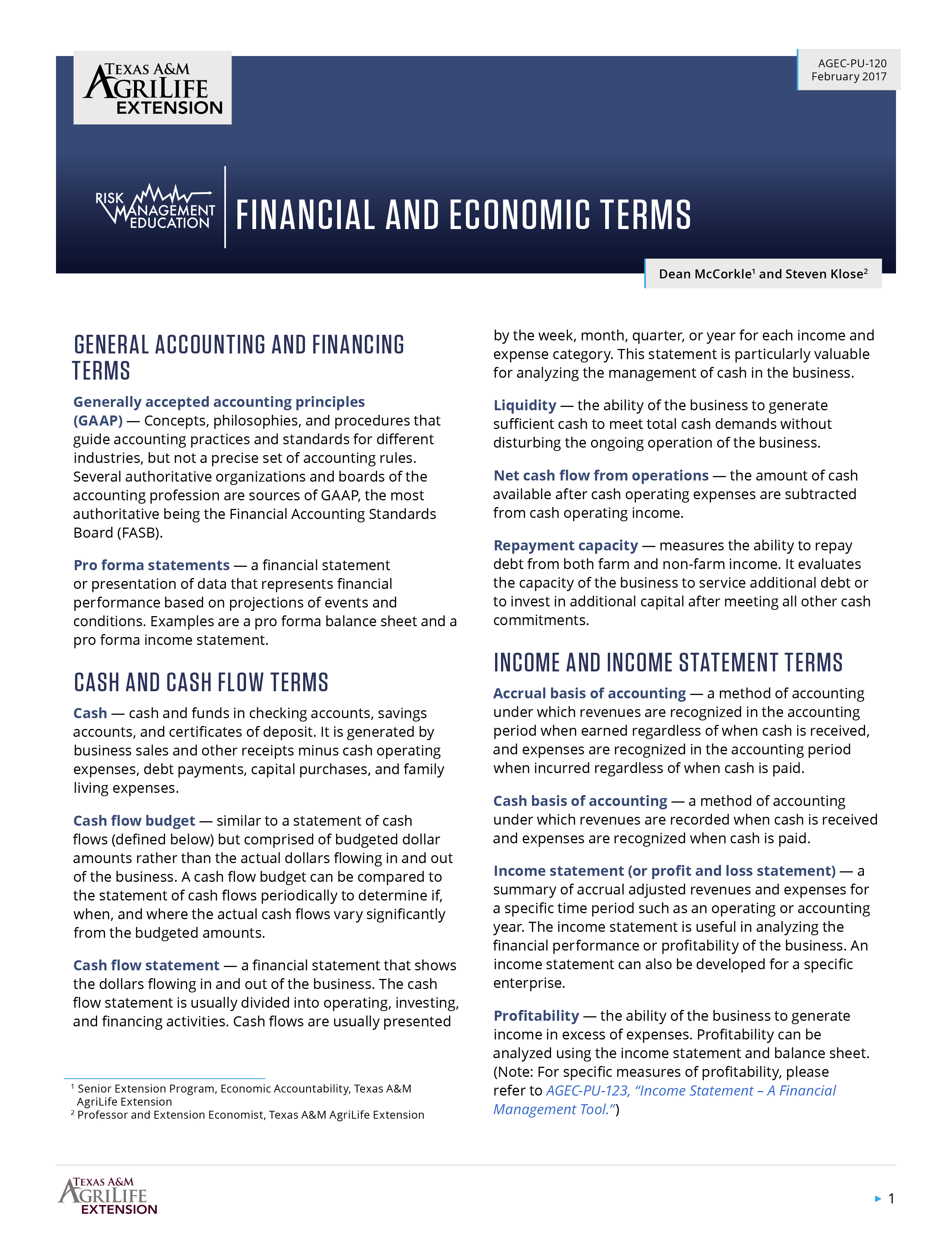 Financial and Economic Terms | Publications | AgriLife Learn