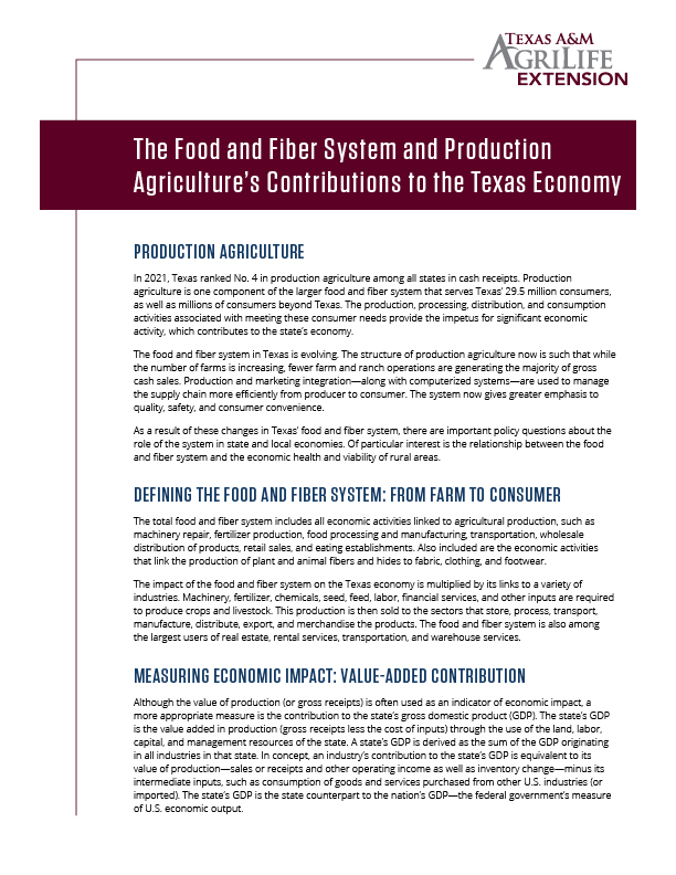 The Food and Fiber System and Production Agriculture's Contributions to ...