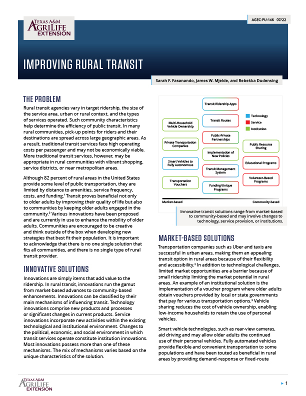 Improving Rural Transit | Publications | AgriLife Learn