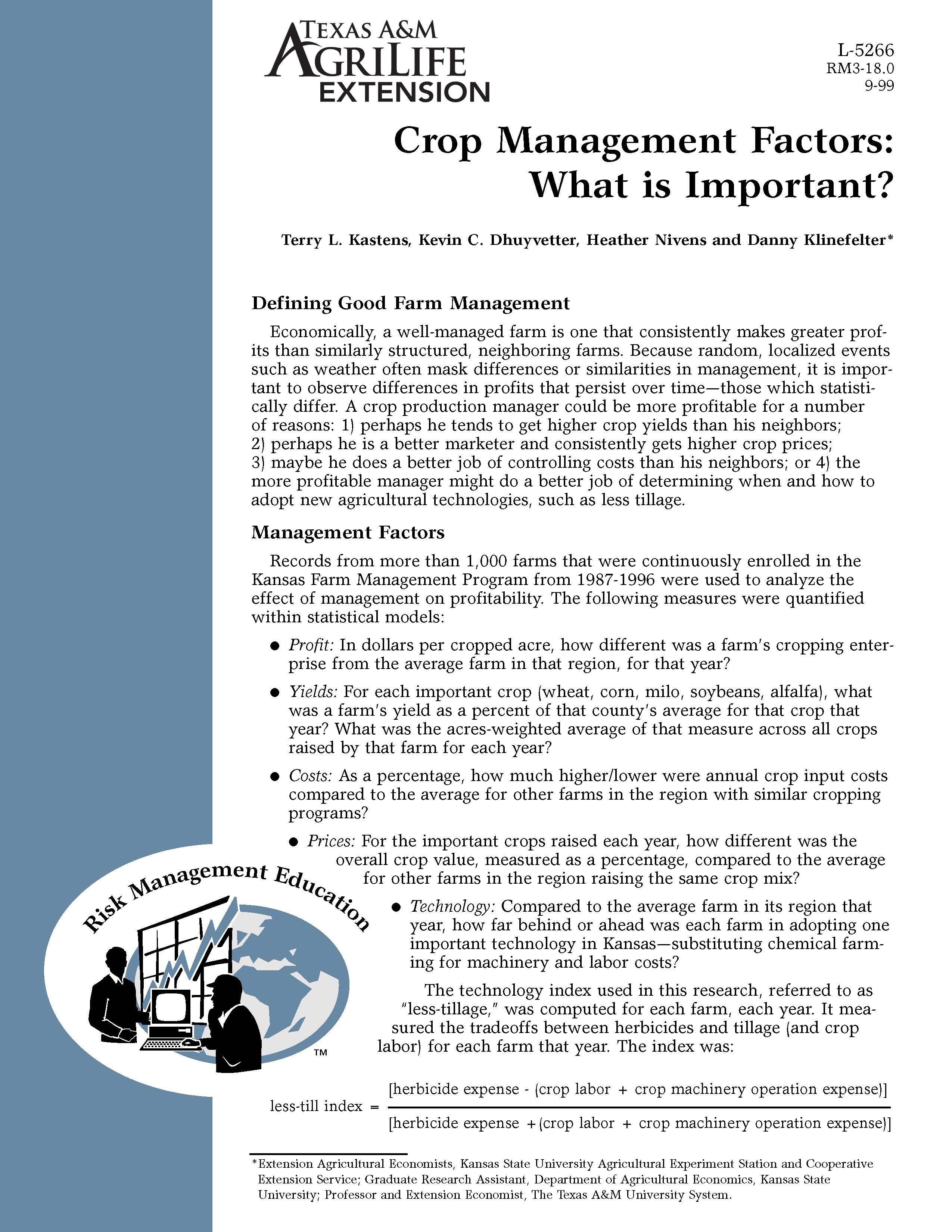 Crop Management Factors: What is Important? | Publications | AgriLife Learn