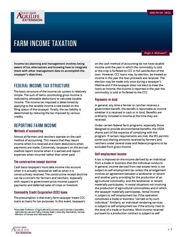 Farm Income Taxation | Publications | AgriLife Learn