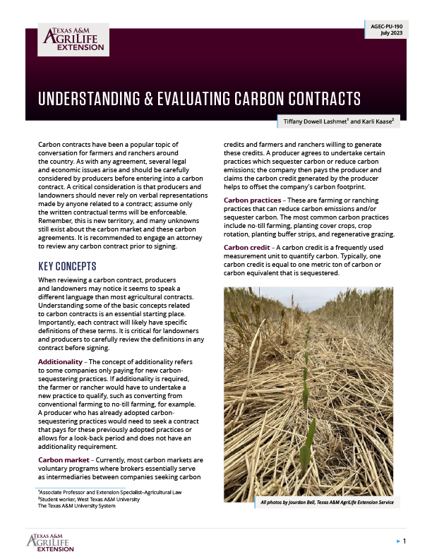 Understanding & Evaluating Carbon Contracts | Publications | AgriLife Learn
