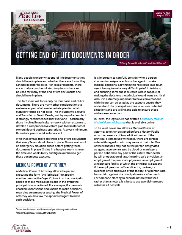 Getting End-of-Life Documents in Order | Publications | AgriLife Learn