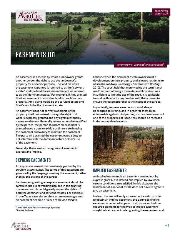 Easements 101 | Publications | AgriLife Learn