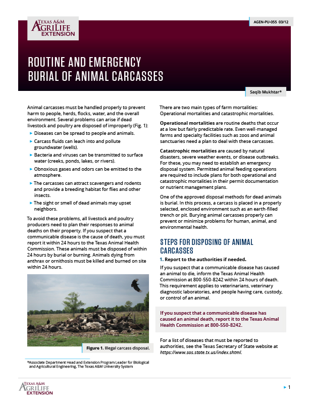 Routine and Emergency Burial of Animal Carcasses | Publications ...