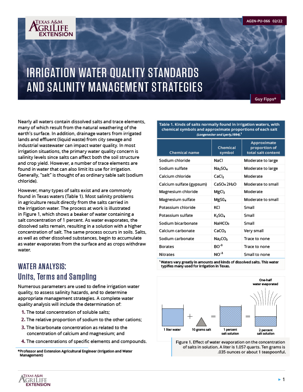 Irrigation Water Quality Standards and Salinity Management Strategies ...