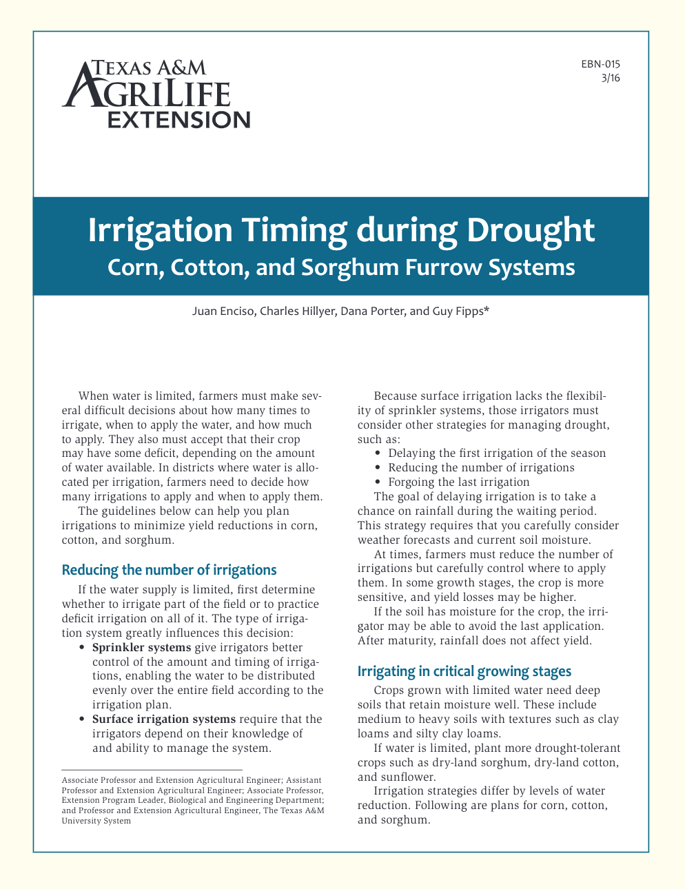 Irrigation Timing During Drought: Corn, Cotton and Sorghum Furrow ...