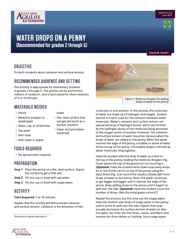 Water Drops on a Penny | Publications | AgriLife Learn