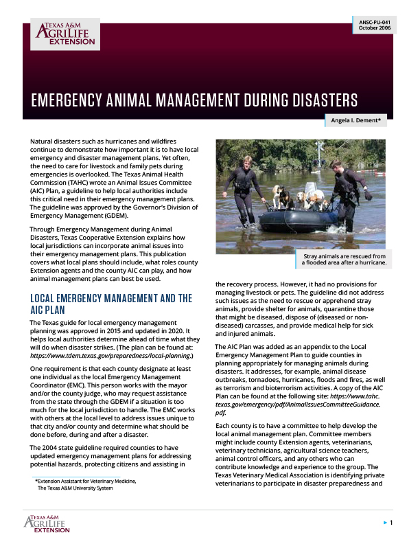 Emergency Animal Management during Disasters | Publications | AgriLife ...