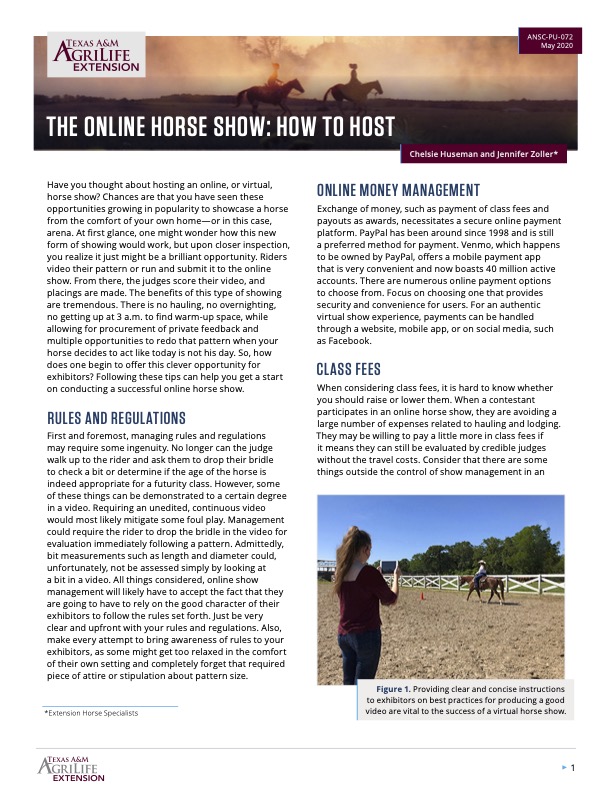 The Online Horse Show: How to Host | Publications | AgriLife Learn