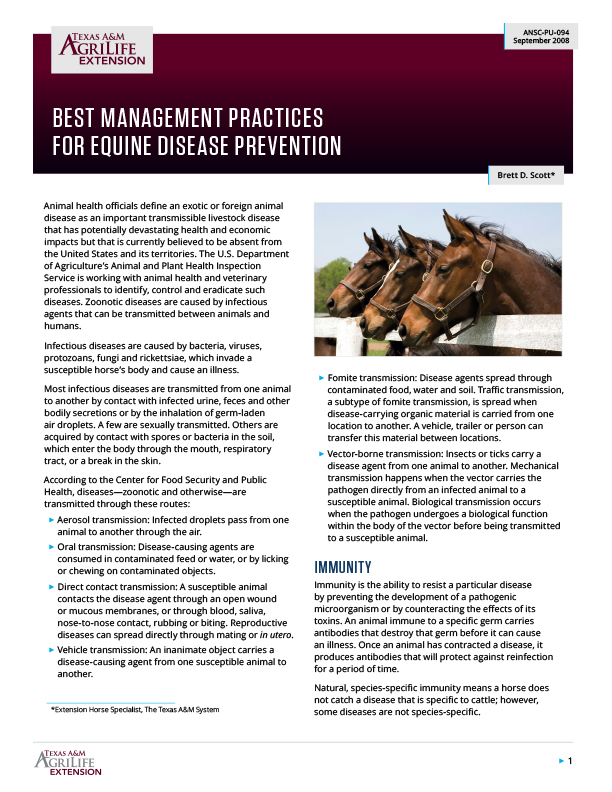 Best Management Practices for Equine Disease Prevention | Publications ...