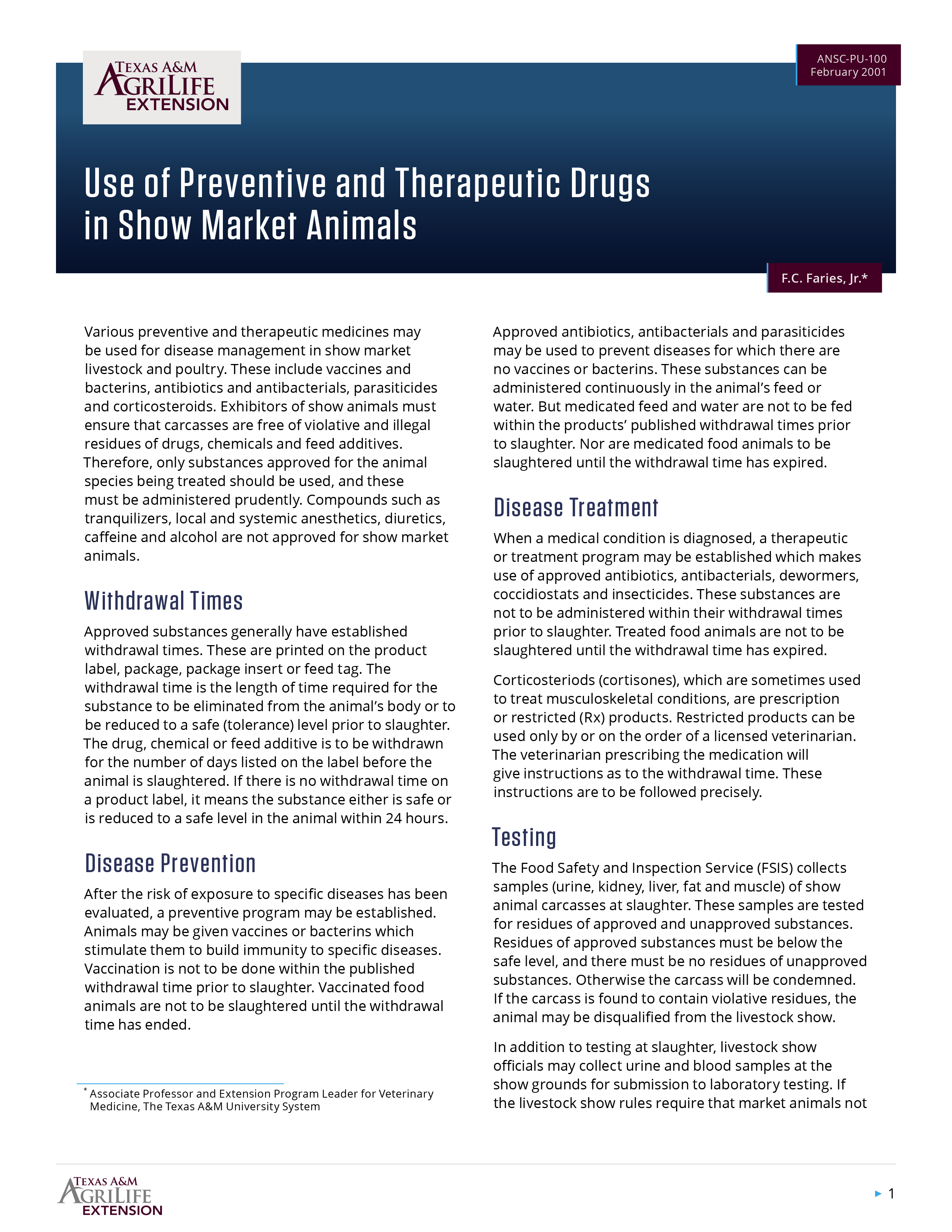 Use of Preventative and Therapeutic Drugs in Show Market Animals ...
