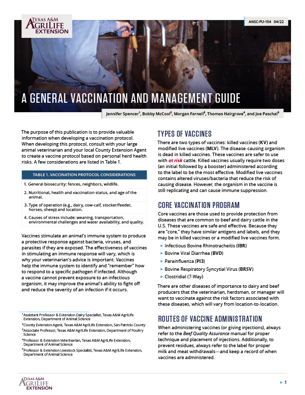 A General Vaccination and Management Guide | Publications | AgriLife Learn