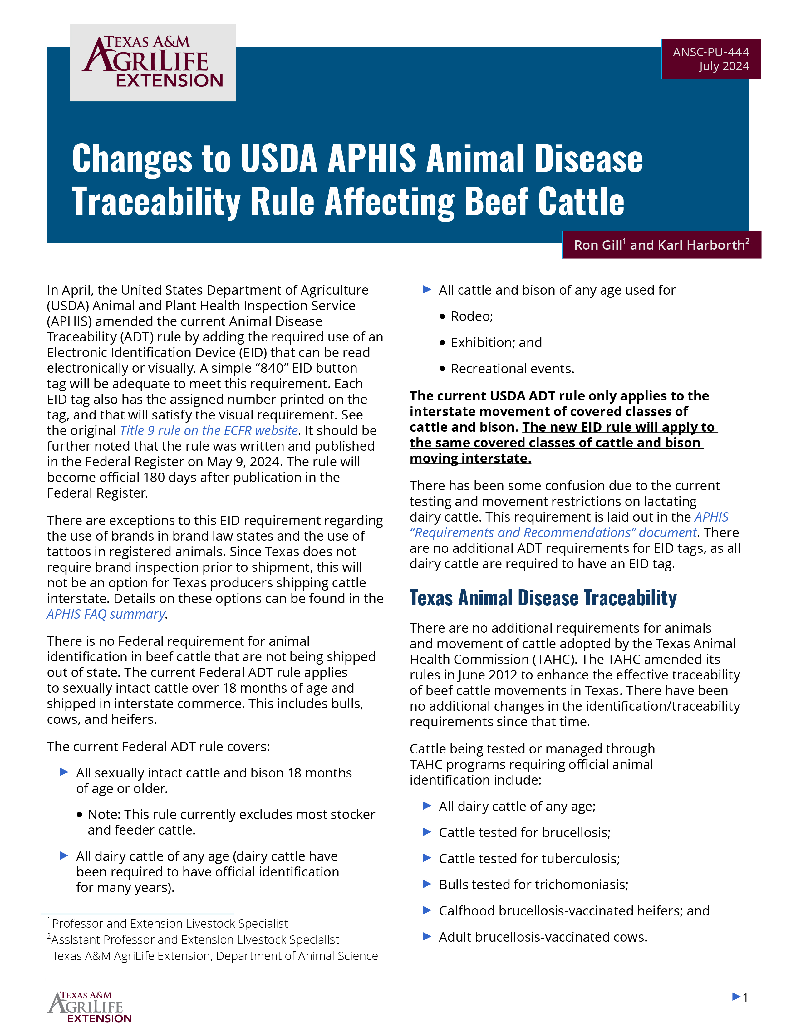 Changes to USDA APHIS Animal Disease Traceability Rule Affecting Beef ...