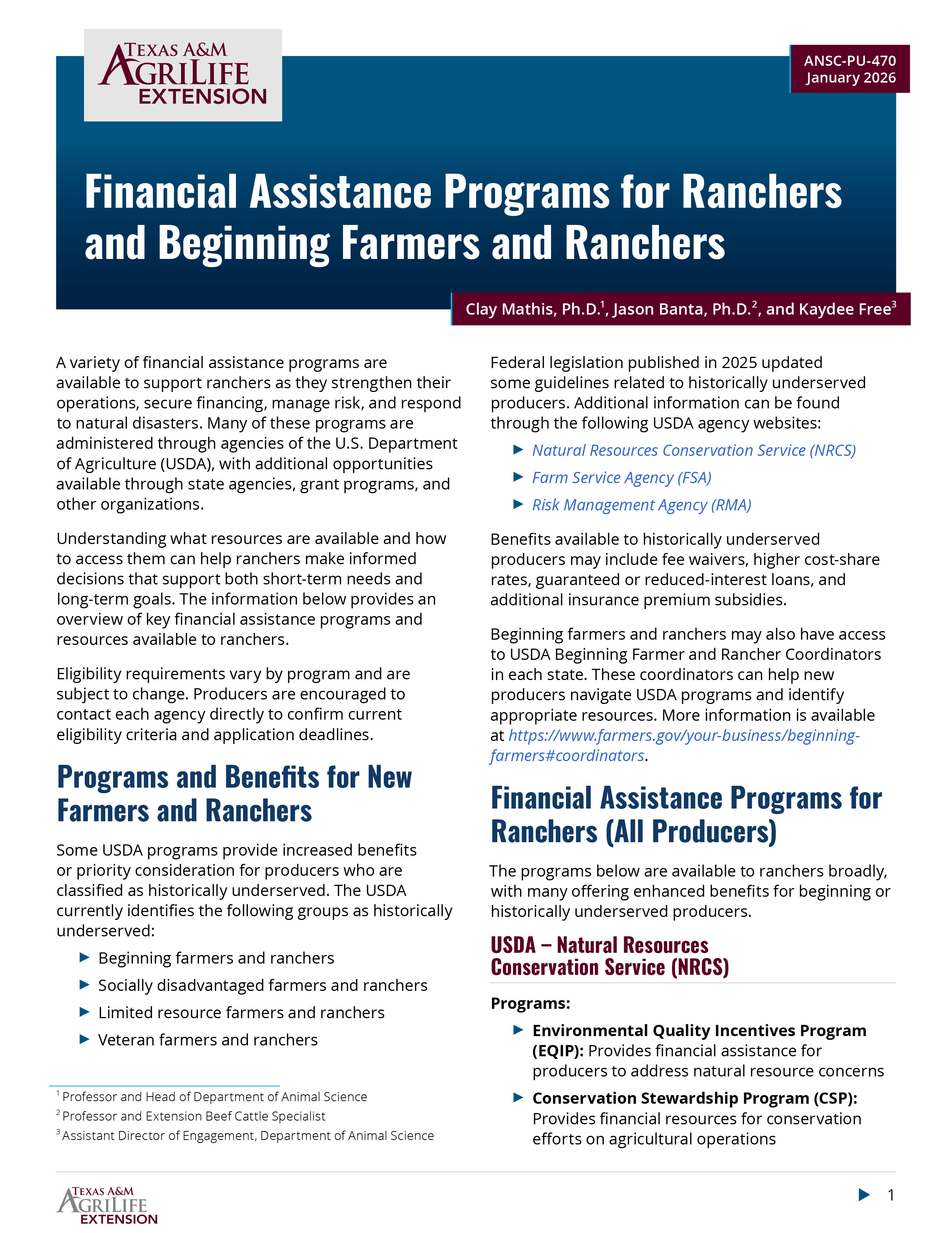 Financial Assistance Programs for Ranchers and Beginning Farmers and ...