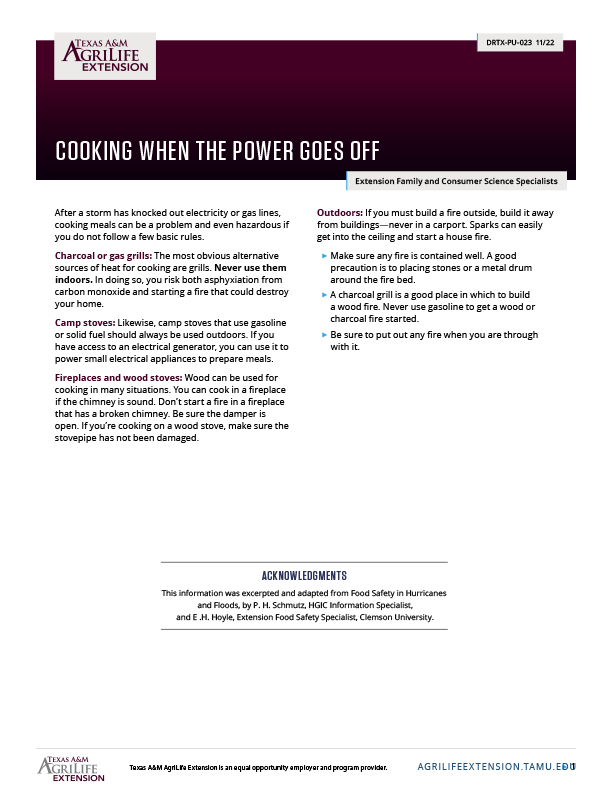 Cooking When the Power Goes Off | Publications | AgriLife Learn