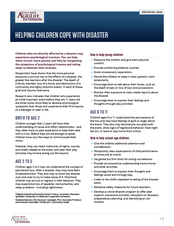 Helping Children Cope with Disaster | Publications | AgriLife Learn
