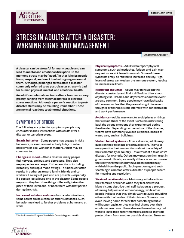 Stress in Adults after a Disaster: Warning Signs and Management ...