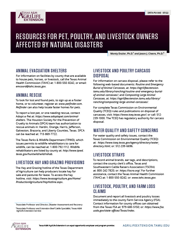 Resources for Pet, Poultry and Livestock Owners Affected by Natural ...