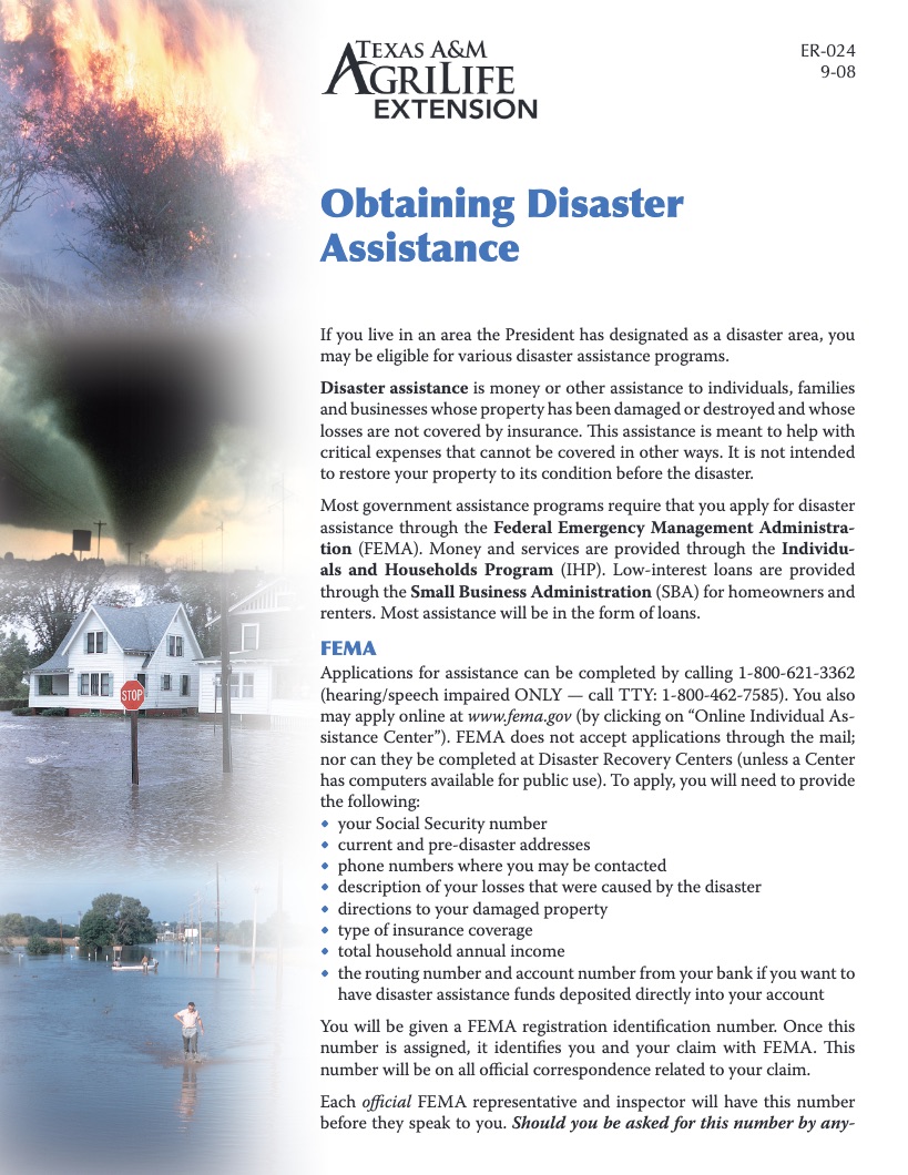 Obtaining Disaster Assistance | Publications | AgriLife Learn