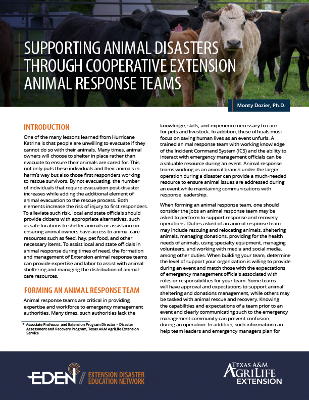 Supporting Animal Disasters Through Cooperative Extension Animal ...