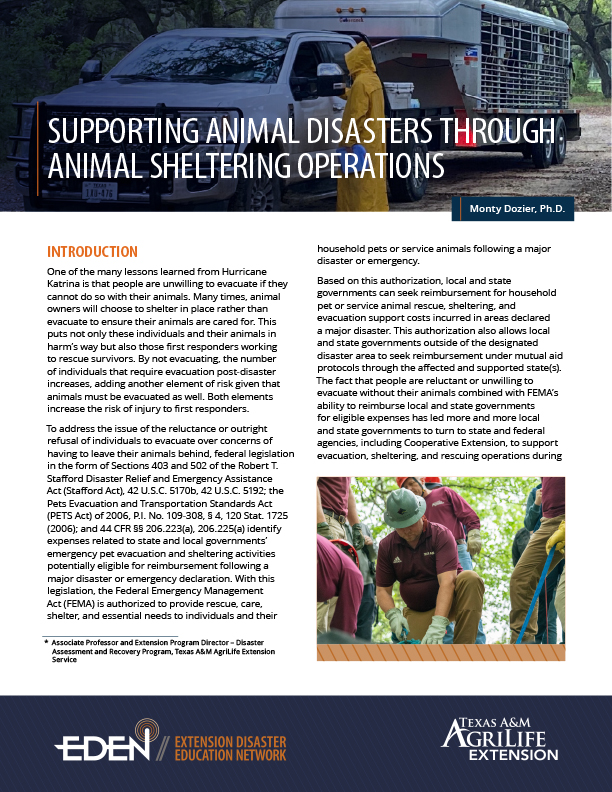 Supporting Animal Disasters Through Animal Sheltering Operations ...