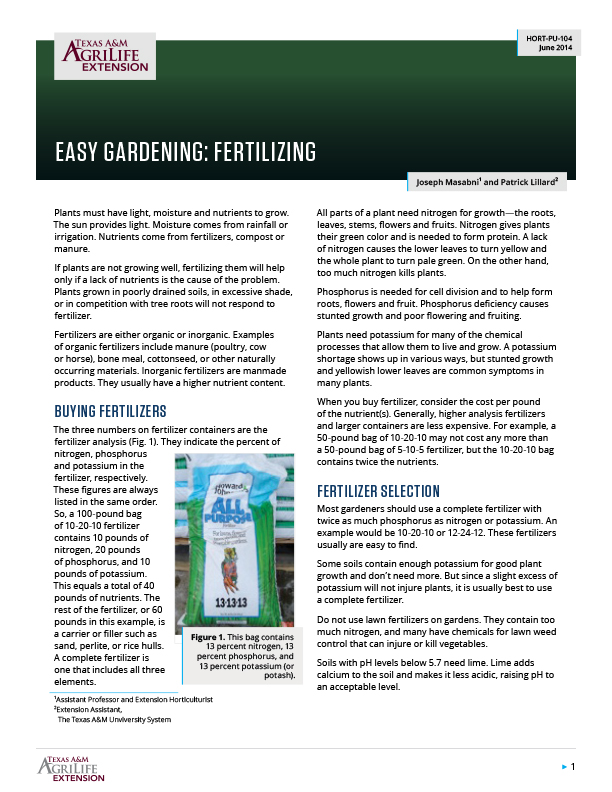 Easy Gardening: Fertilizing | Publications | AgriLife Learn