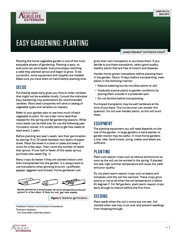 Easy Gardening: Planting | Publications | AgriLife Learn