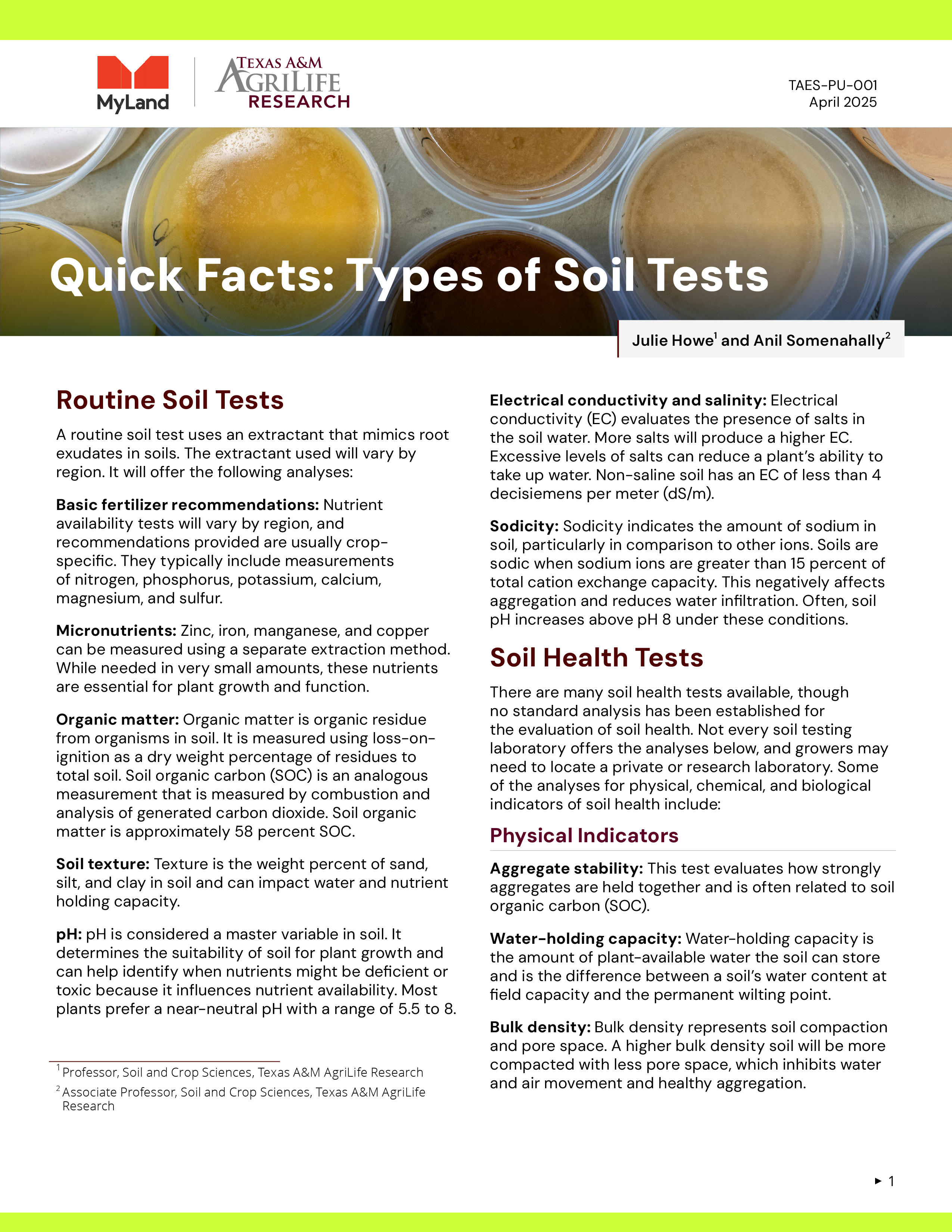 Quick Facts: Types of Soil Tests Factsheet | Publications | AgriLife Learn