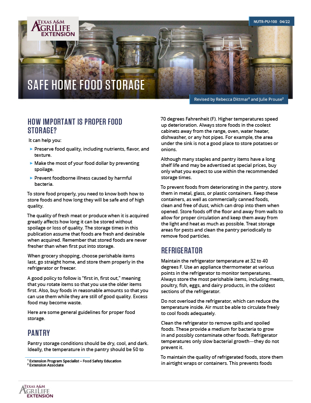 Safe Home Food Storage | Publications | AgriLife Learn