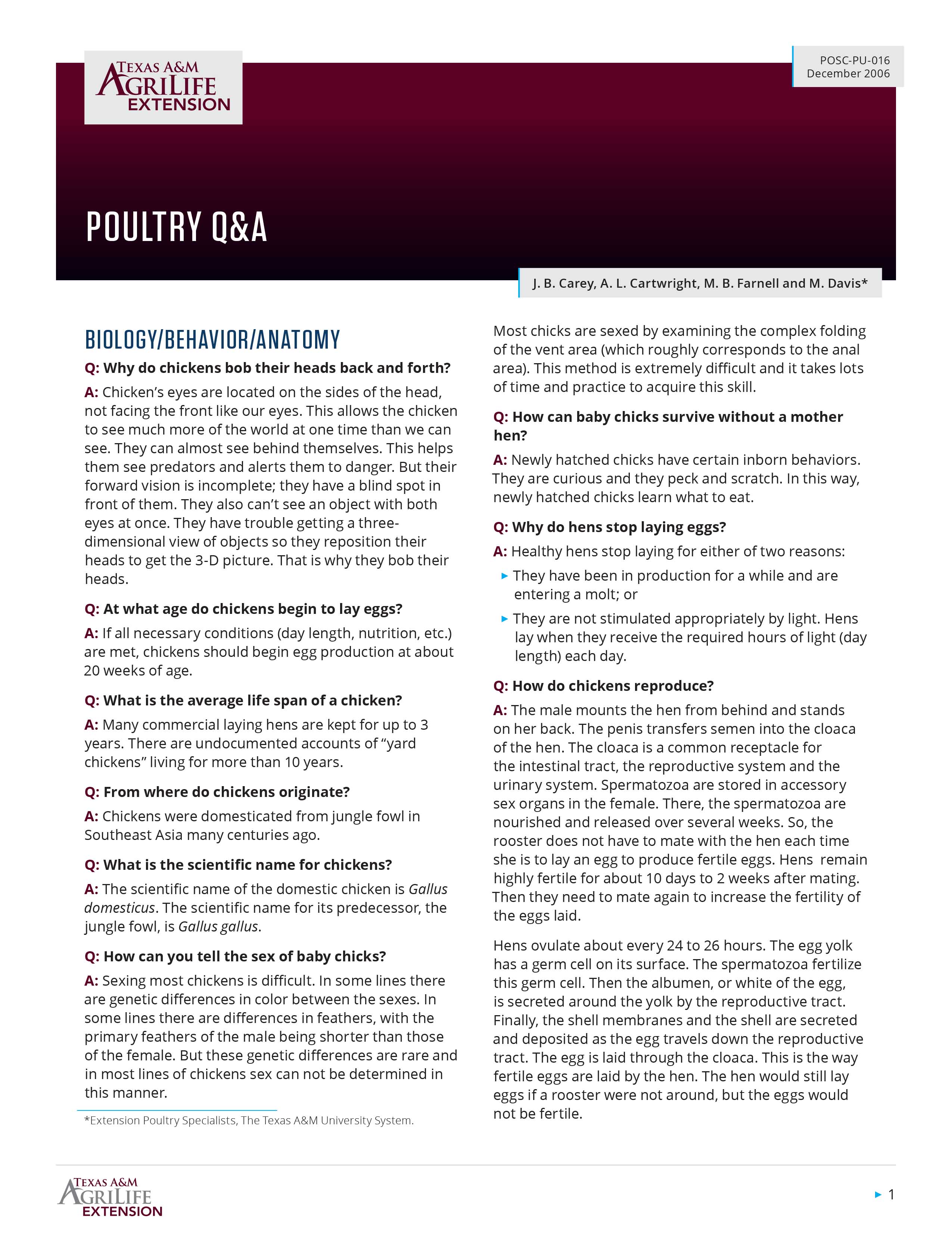 Poultry Q&A | Publications | AgriLife Learn