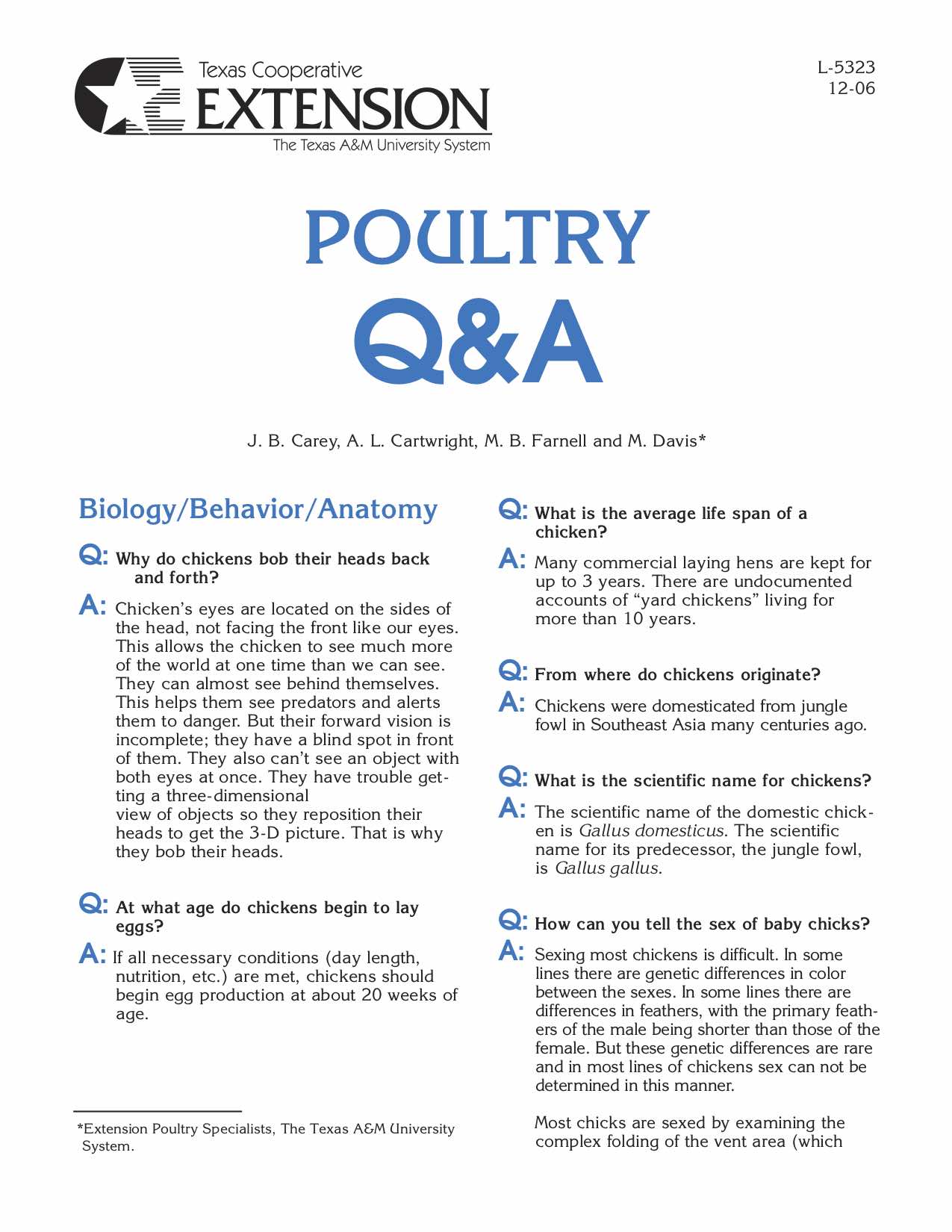 Poultry Q&A | Publications | AgriLife Learn