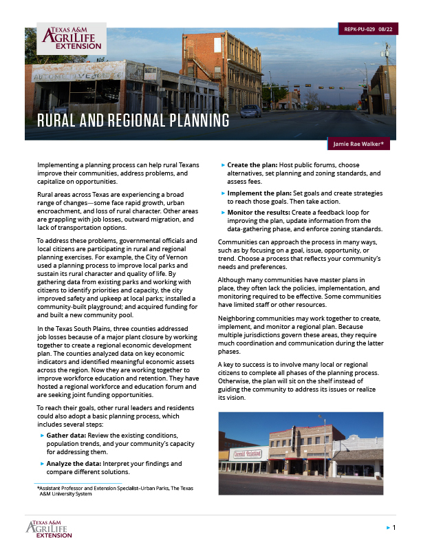 Rural and Regional Planning | Publications | AgriLife Learn