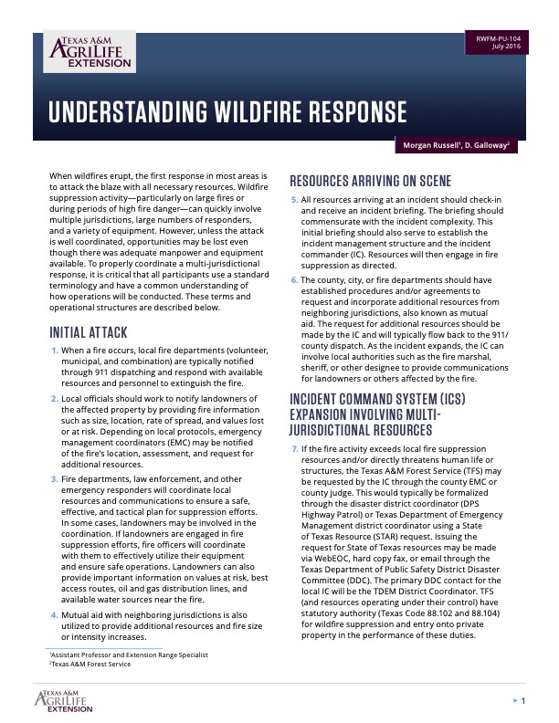 Understanding Wildfire Response | Publications | AgriLife Learn