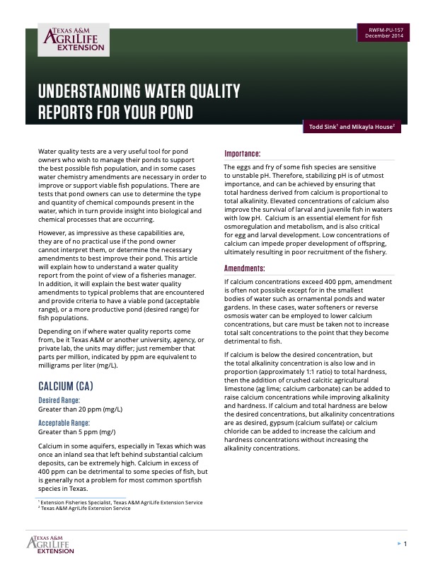 Understanding Water Quality Reports for Your Pond | Publications ...