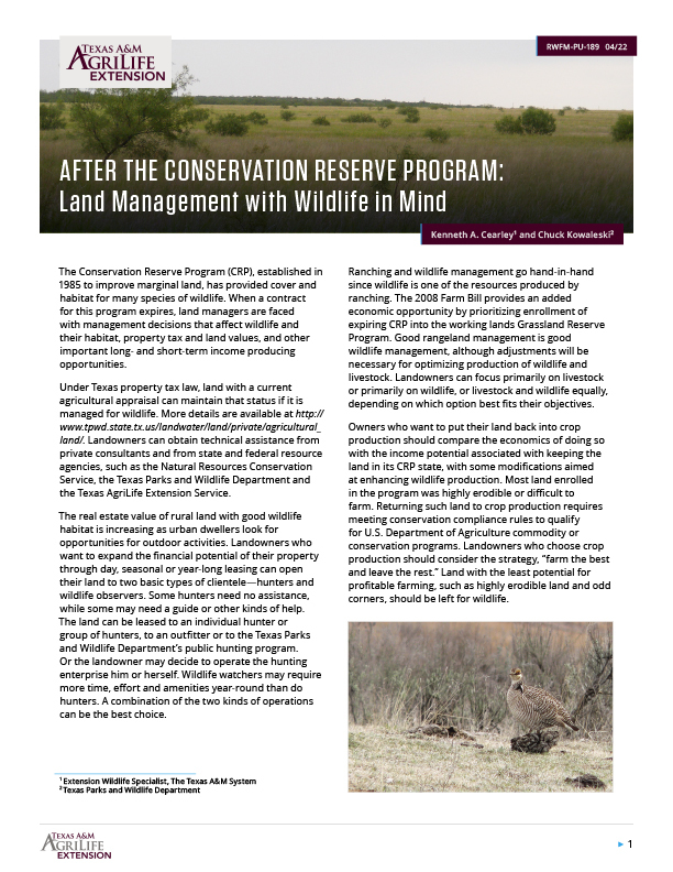 After the Conservation Reserve Program: Land Management with Wildlife ...