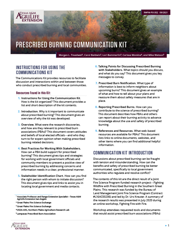 Prescribed Burning Communication Kit | Publications | AgriLife Learn