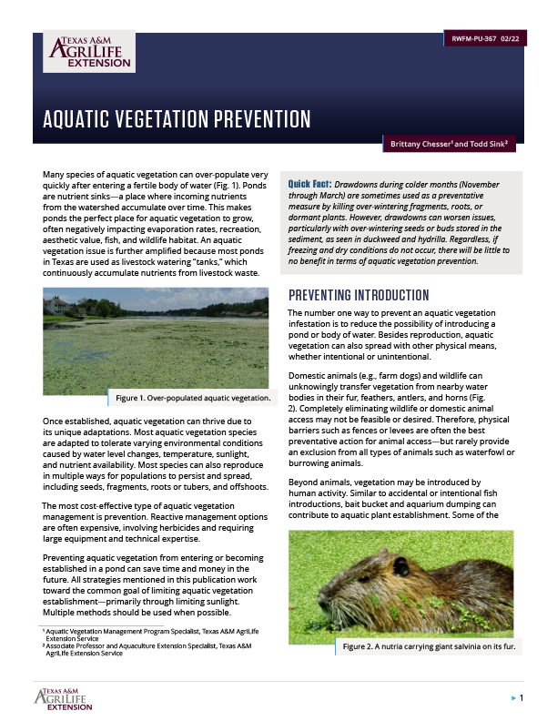 Aquatic Vegetation Prevention | Publications | AgriLife Learn