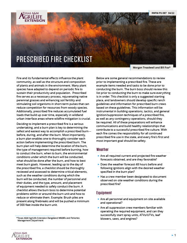 Prescribed Fire Checklist | Publications | AgriLife Learn