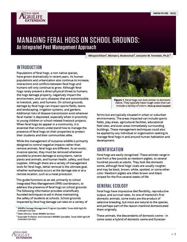 Managing Feral Hogs on School Grounds: An Integrated Pest Management ...
