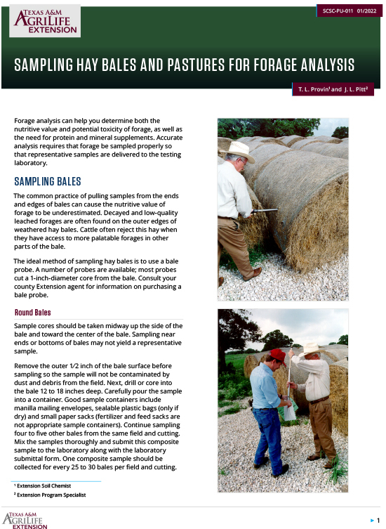 Sampling Hay Bales and Pastures for Forage Analysis | Publications ...