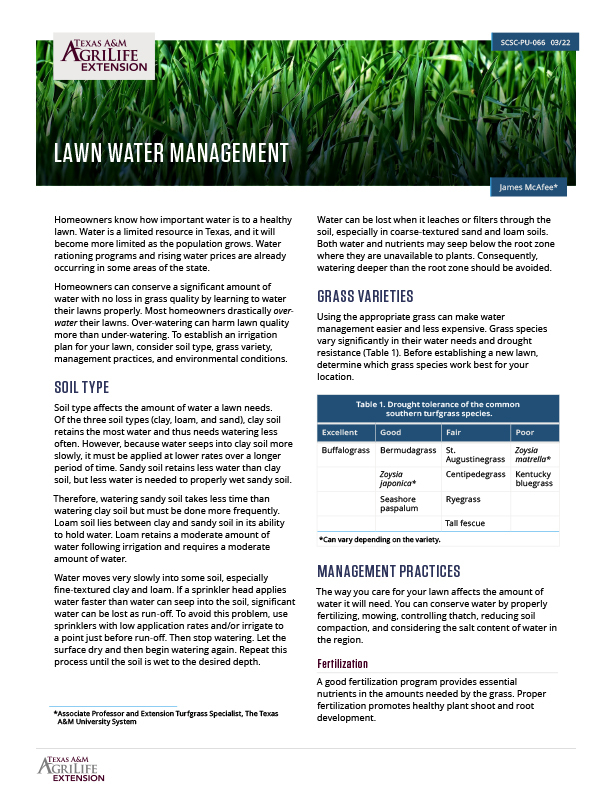 Lawn Water Management | Publications | AgriLife Learn