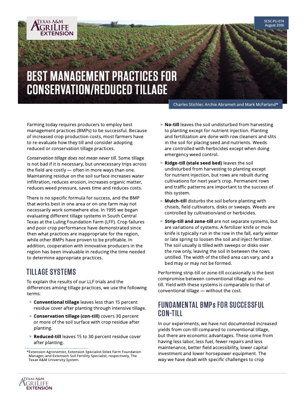 Best Management Practices for Conservation/Reduced Tillage ...