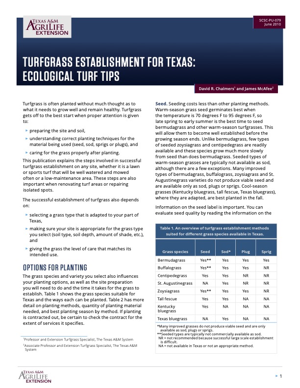 Turfgrass Establishment for Texas: Ecological Turf Tips | Publications ...