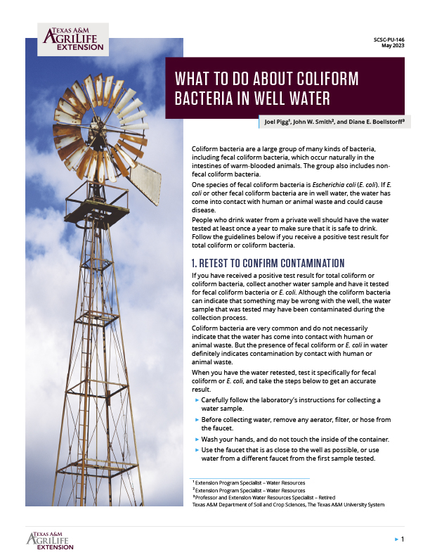 TWON: What to do about Coliform Bacteria in Well Water | Publications ...