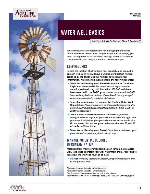 TWON: Water Well Basics | Publications | AgriLife Learn