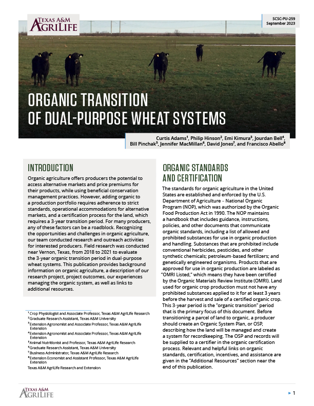 Organic Transition of Dual-Purpose Wheat Systems | Publications ...