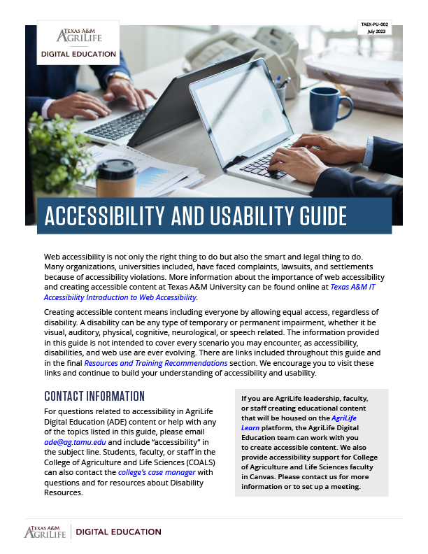 Accessibility And Usability Guide Publications Agrilife Learn